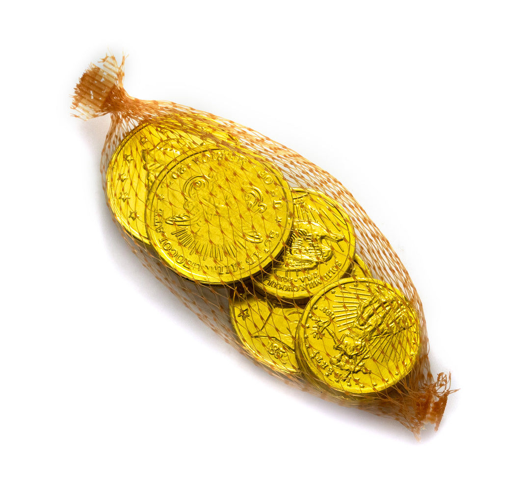 Gold Foil-Wrapped Milk Chocolate Coins | Sweet Designs Chocolatier
